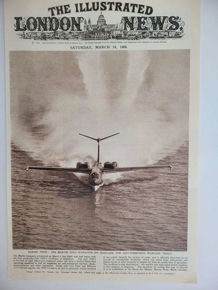 Martin P6M-2 Seamaster Jet Seaplane Anti-Submarine Original 1959 ILN ~9 ...