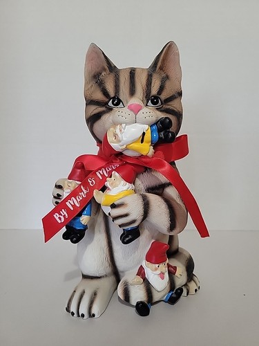 By Mark & Margot Cat Garden with Gnomes Resin Figurine | eBay