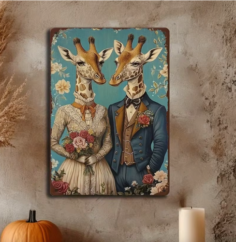 Victorian Wall Decor Victorian Anthropomorphism Giraffe Wedding Tin ...