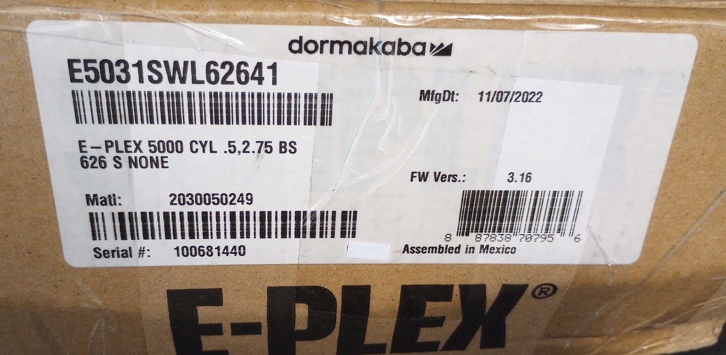 KABA E-Plex 5000 Electronic Push Button Door Lock Model E5031SWL62641 ...