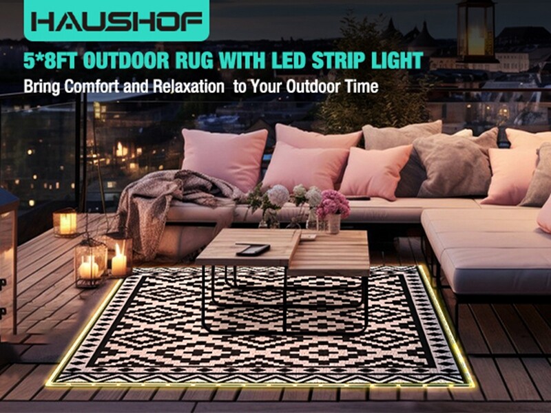 HAUSHOF 8FT Outdoor Rug Waterproof LED Strip Light Reversible Plastic ...