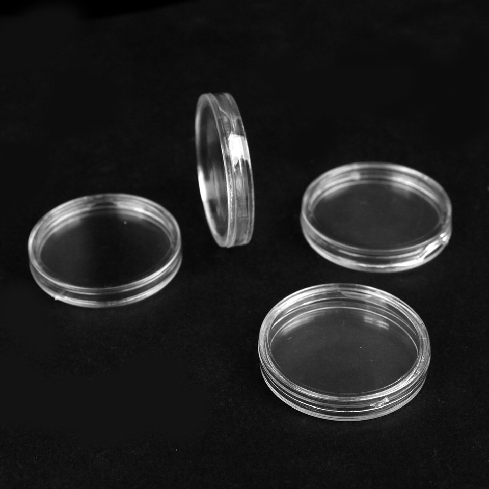 100PCS 30mm Silver Gold Coin Cases Capsules Holder Clear Plastic Round ...