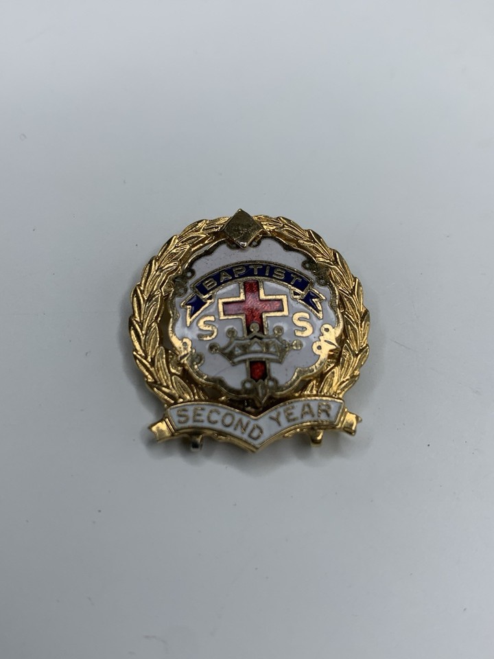 Vtg Baptist Enamel Second Year SS Sunday School Gold Tone Religious Pin ...