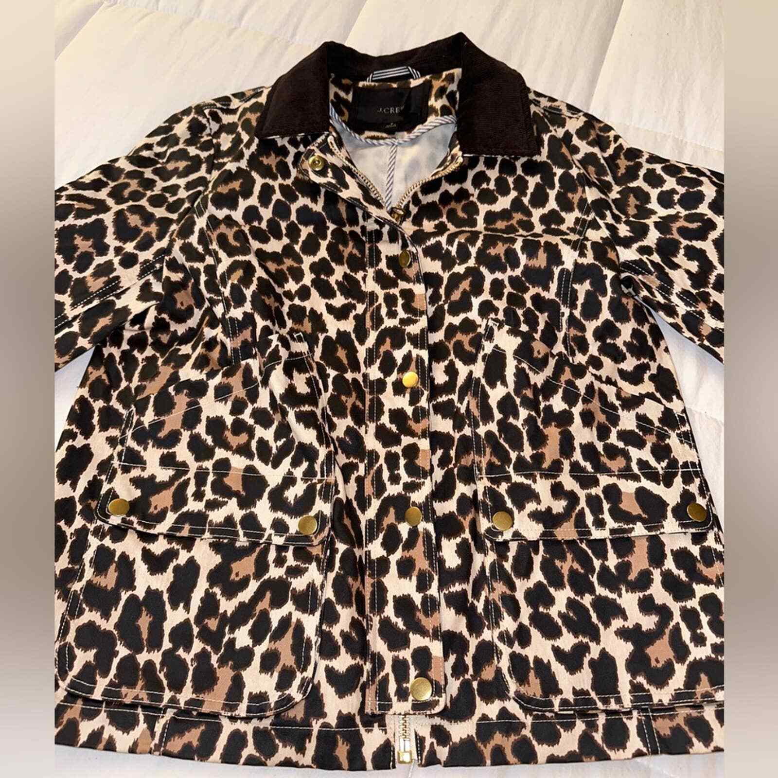 NWT J. Crew Leopard Print Rain Jacket Barn Jacket w/ Corduroy Collar | eBay