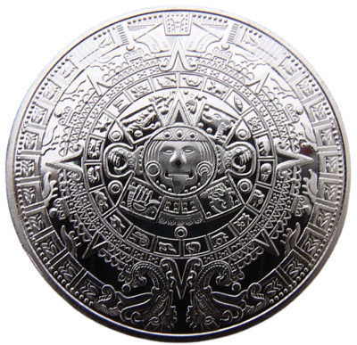 MEXICO MAYAS - MAYAN CALENDAR - AZTEC SUN STONE - SILVER COLOR BU 39mm ...