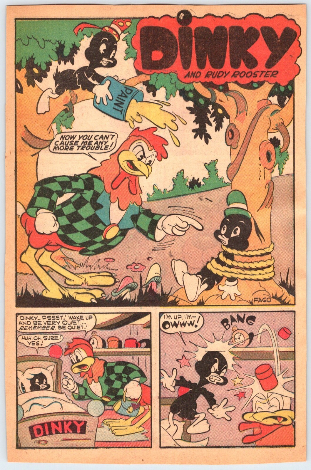 DINKY AND RUDY ROOSTER STRIP PAGE Fago 1940's Comic Book Clipping M579 ...