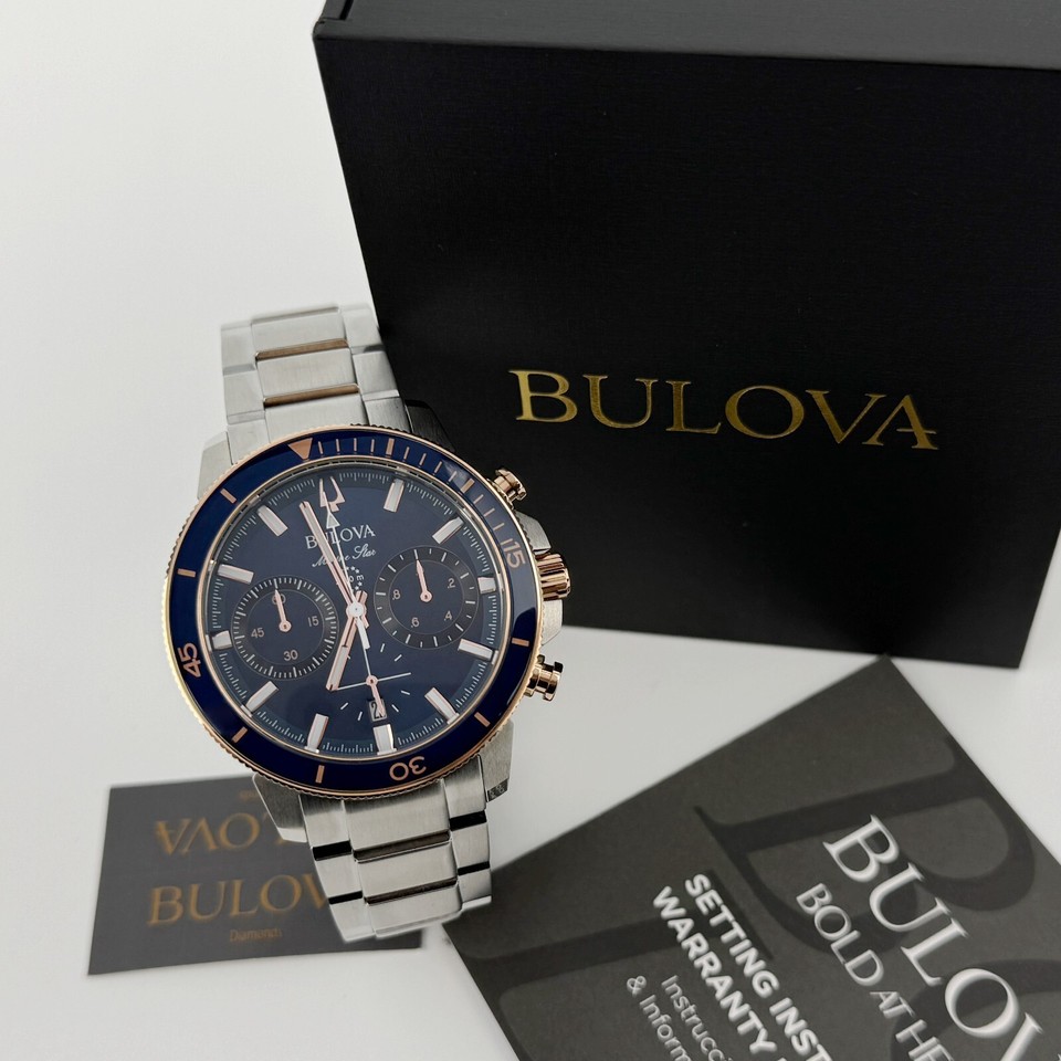 Bulova Marine Star 98B301 Chronograph Blue Dial Stainless Steel Mens ...