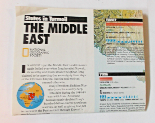 National Geographic February 1991 Map States In Turmoil The Middle East ...