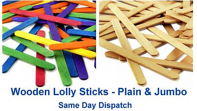 Wooden Lollipop Lolly Sticks Small Jumbo Kids Craft Modelling Plain ...