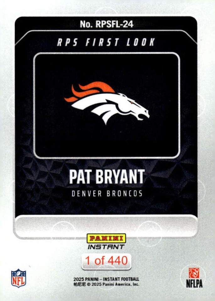 PAT BRYANT RC 2025 Panini Instant RPS 1st Look #24 ROOKIE Broncos NFL ...