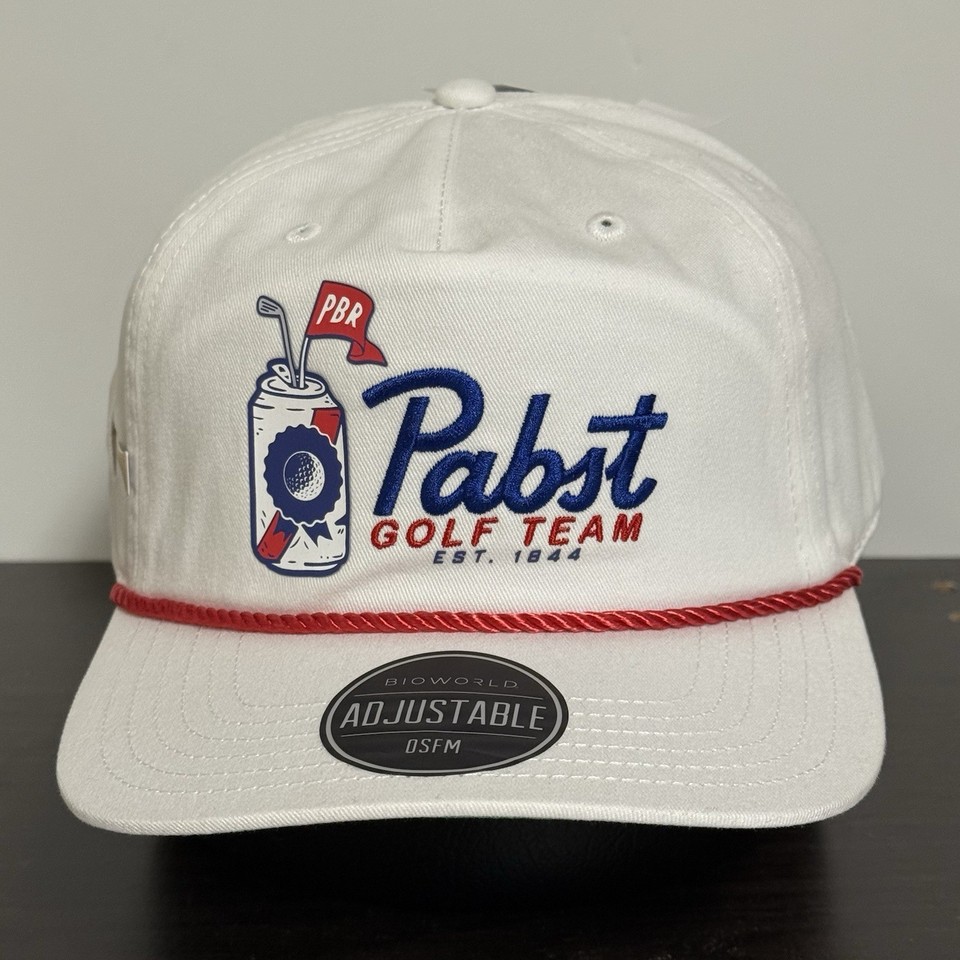 Pabst Golf Team Snapback Hat White Adjustable Rope Cap PBR Beer NEW! | eBay
