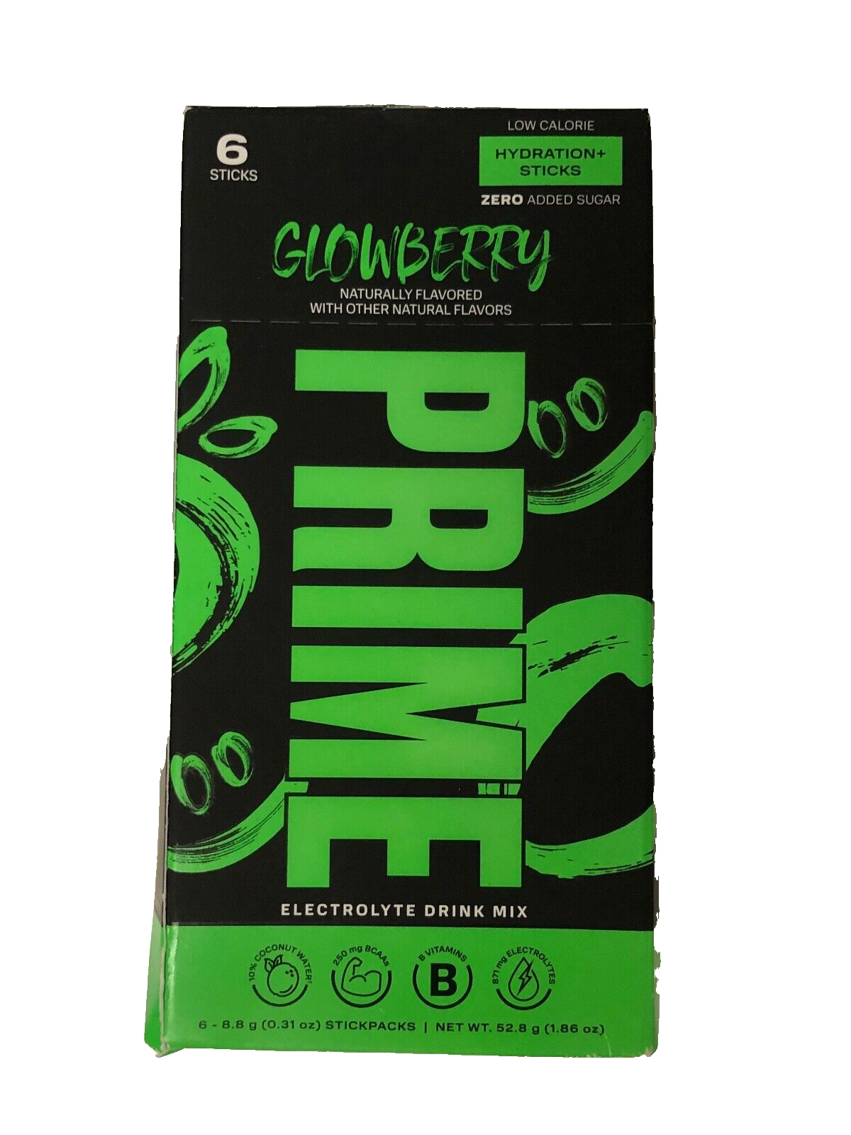 PRIME HYDRATION 6 STICKS GLOWBERRY ONE BOX ELECTROLYTE DRINK MIX for ...