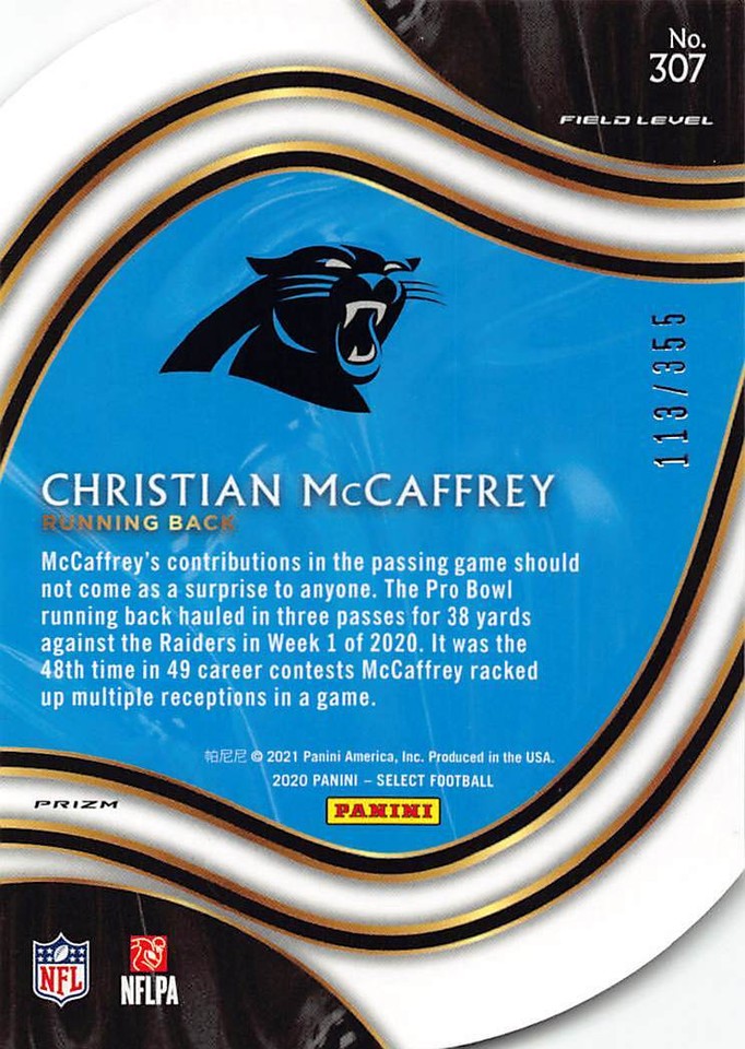 2020 Panini Select #307 Christian McCaffrey /355 Copper Prizm Die Cut ...