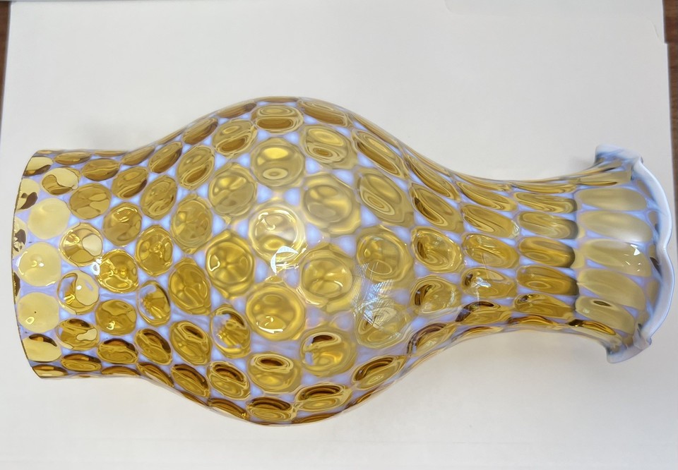 Vtg. Fostoria Amber Coin Dot Opalescent Glass Hurricane Oil Lamp ...