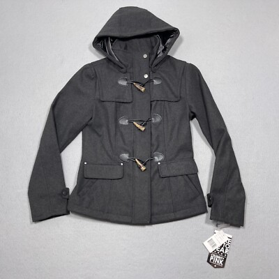 Celebrity Pink Hooded Duffle Coat Women Size Small Gray Toggle Wool ...