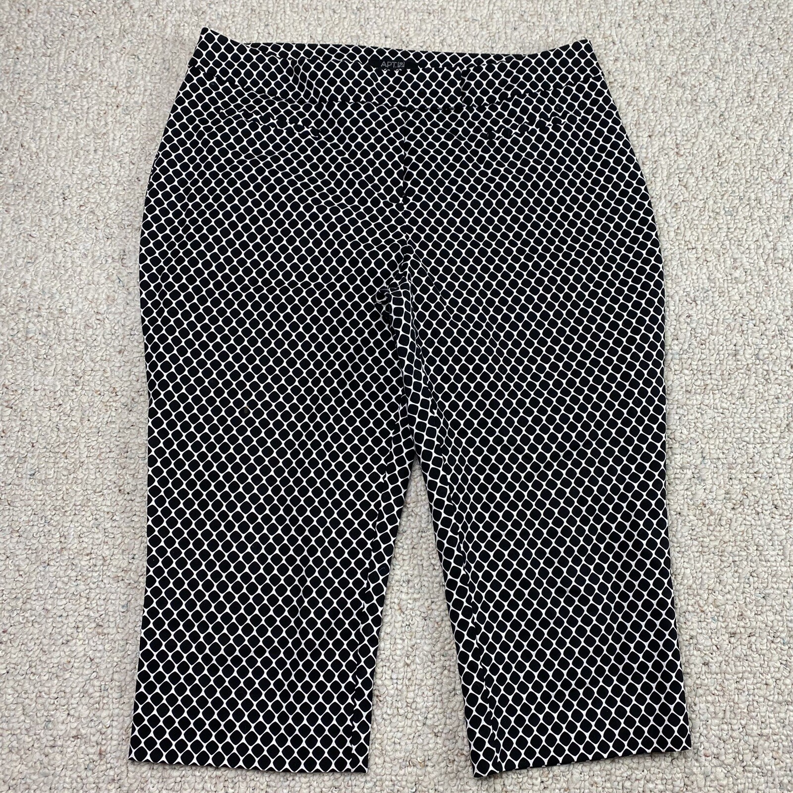 APT 9 Womens Pants sz 14 Petite Black White Geometric Cropped Flat ...
