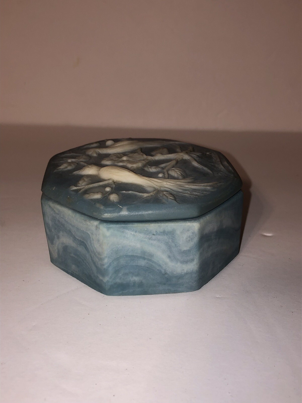 Vtg Robert Nemith Blue 8-sided Octagon INCOLAY Trinket Box Birds Of ...