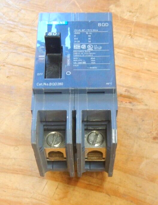 Siemens BQD 280 Circuit Breaker Bolt-on 2 Pole 80 amp 480/277v 14kA ...