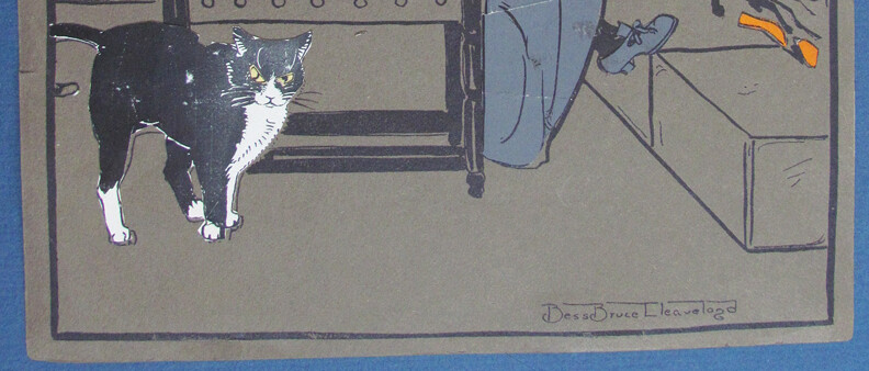 Mixed Media Illustration Print " SEWING AND THE CAT " by Bess Bruce ...