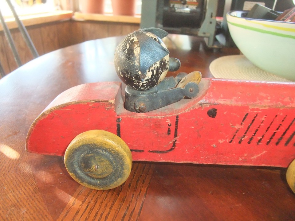 Vintage "SPEEDY FELIX" Pull Along Wooden Race Car / Moving Driver. Kids ...