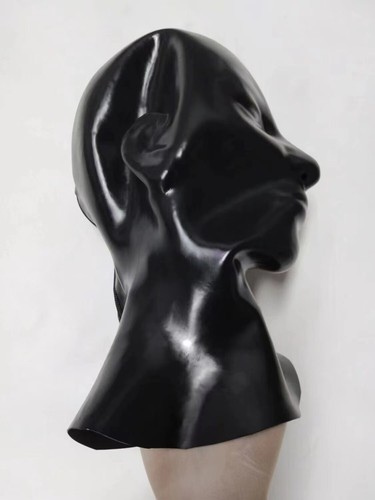 Latex Gummi Hood Rubber Mask Long Neck with Back Zipper Fetish Cosplay ...