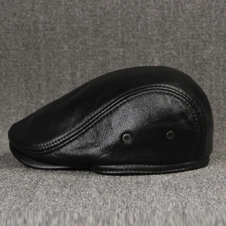 Mens 100% Cowhide Leather Ivy Big Lip Cap Beret Newsboy Cabbie Hat With ...