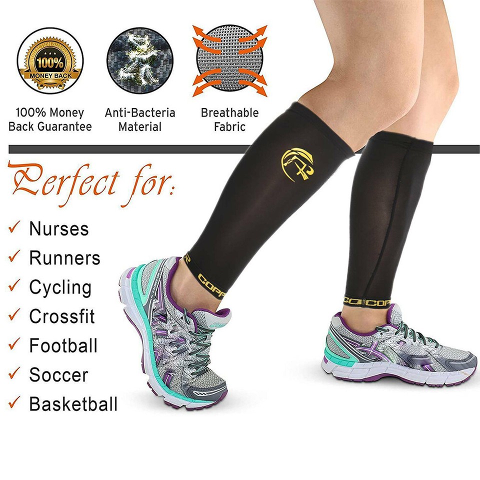 Copper Leg Calf Support Brace Stretch Sleeve Compression Socks Sport ...
