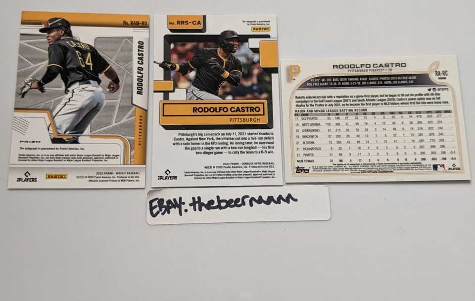 Rodolfo Castro Autograph Lot (3) 2022 Topps & Panini Chrome Rookie RC ...