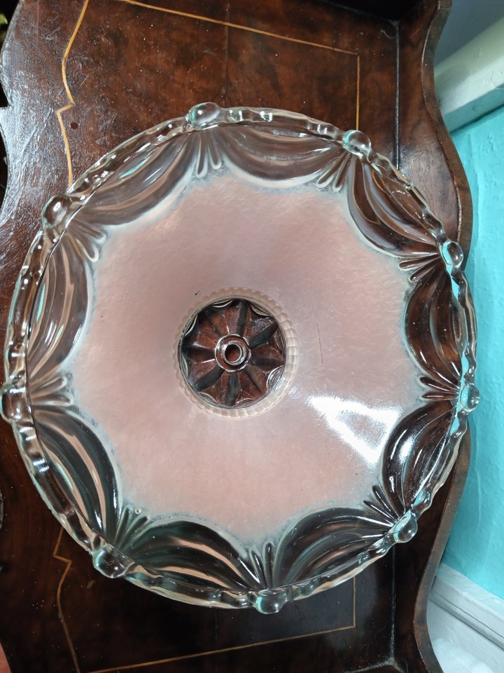 1920's Cottage Core ART DECO Pink Clear Frosted Ceiling Light Fixture ...