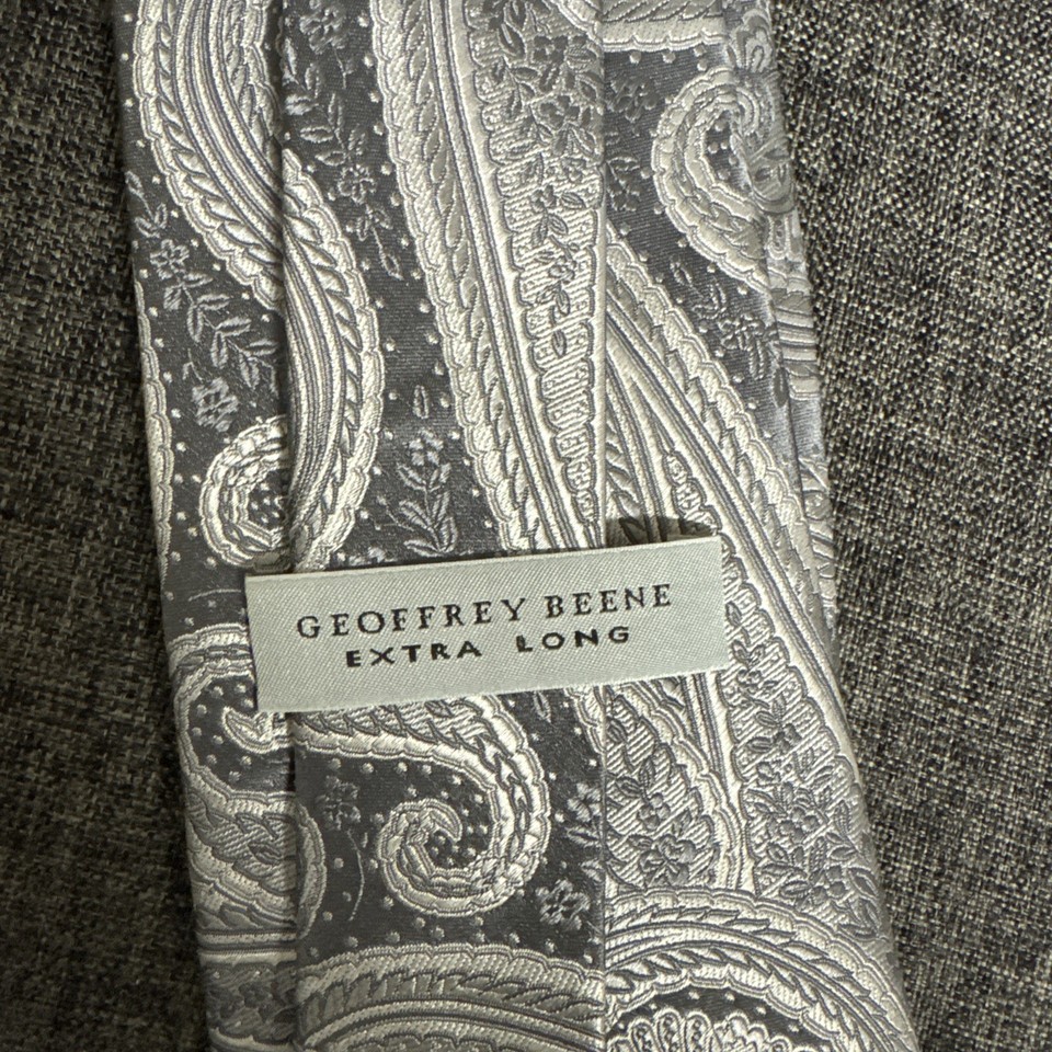 Geoffrey Beene Extra Long Tie/ Silver / 100% Silk HandMade Neckwear ...
