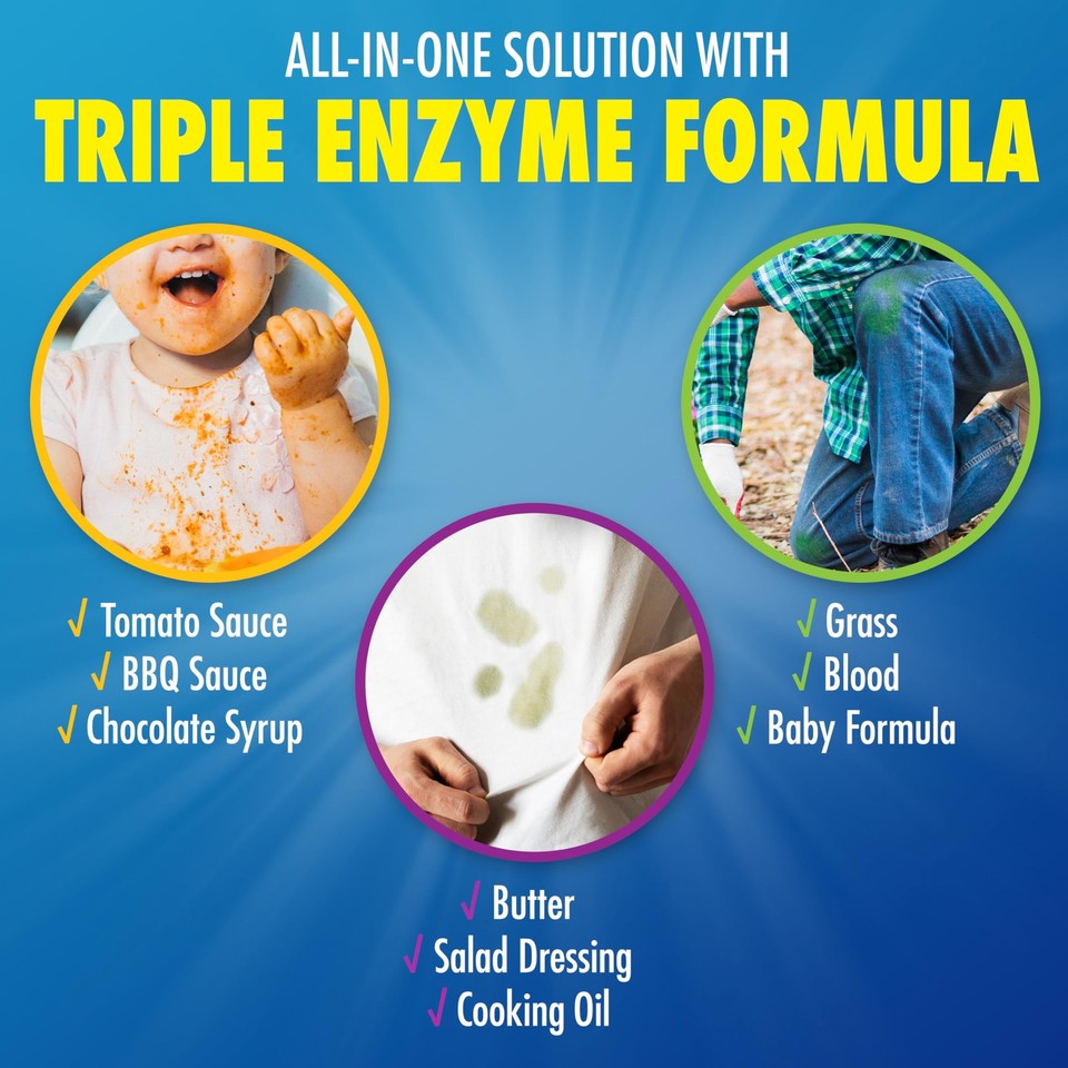 Laundry Stain Remover Spray, Triple Enzyme Formula Removes the Toughest ...