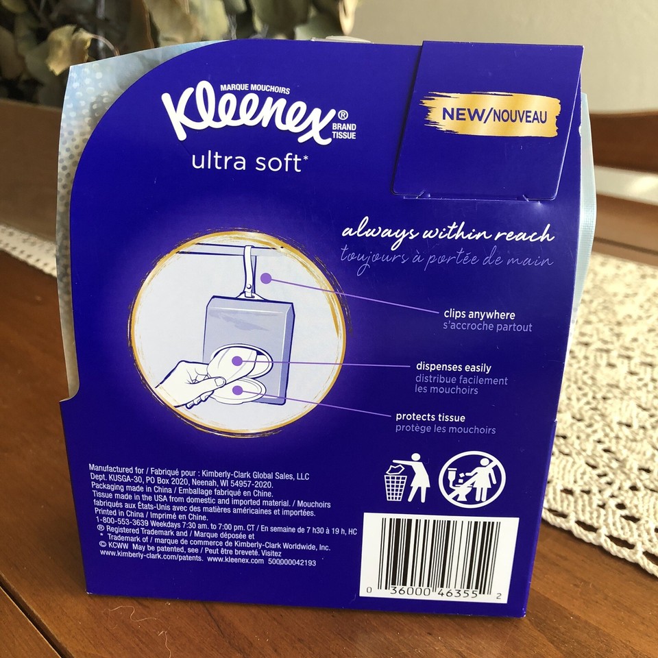 4-Pack Kleenex Tissues Go-Anywhere Packs w/ Strap, Car, Auto, Office ...