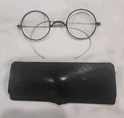 Antique Wire Rimmed Round Reading Glasses Eyeglass Spectacles w Case | eBay