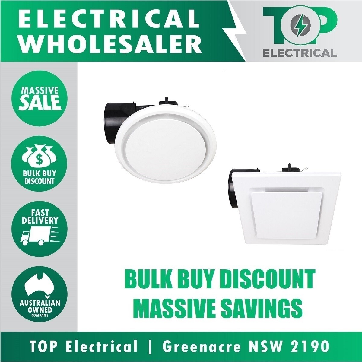 3A Round Square Bathroom Kitchen Exhaust Fan 290mm Air Vent Extraction ...