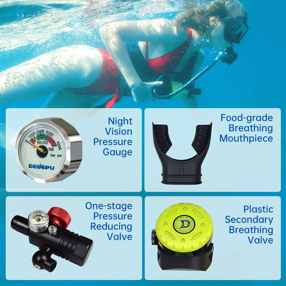 DEDEPU Scuba Diving Kit Full Face Snorkel Mask 1L Air Oxygen Tank ...