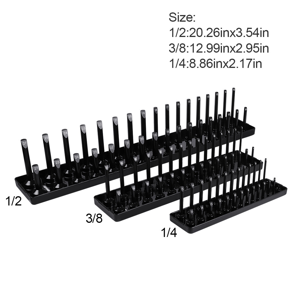 3 or 6 Socket Organizer Tray Rack Storage Holder Tool Set SAE 1/4" 3/8 ...