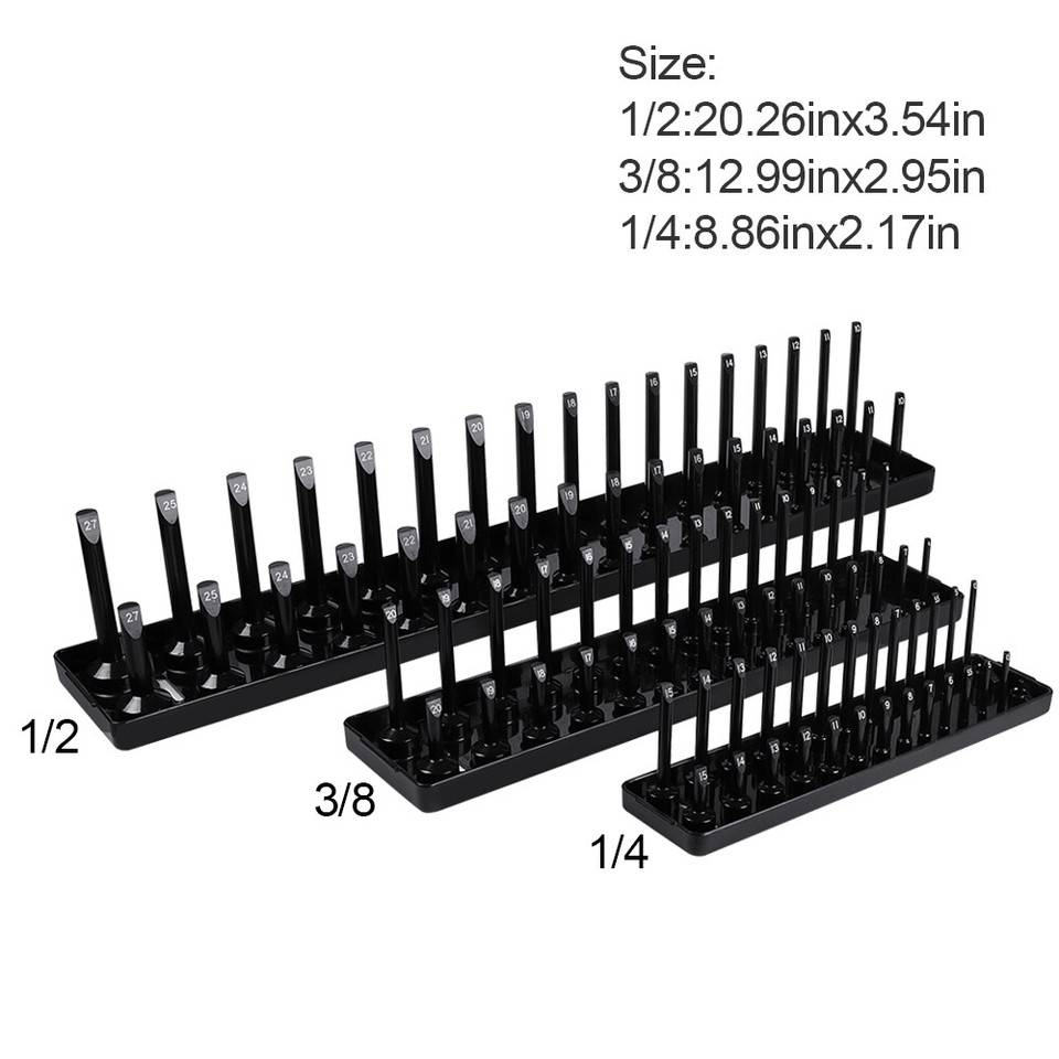 3 or 6 Socket Organizer Tray Rack Storage Holder Tool Set SAE 1/4" 3/8 ...