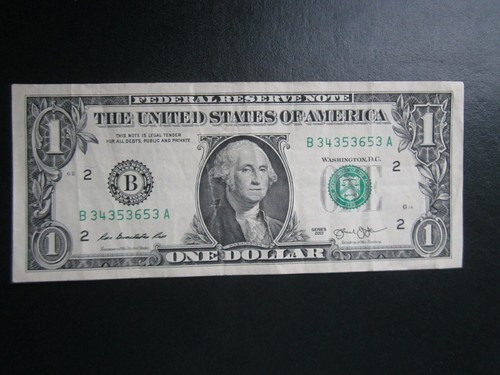 $1 Dollar Bill bank note 2013 Fancy Serial Number UP Ascending LADDER ...