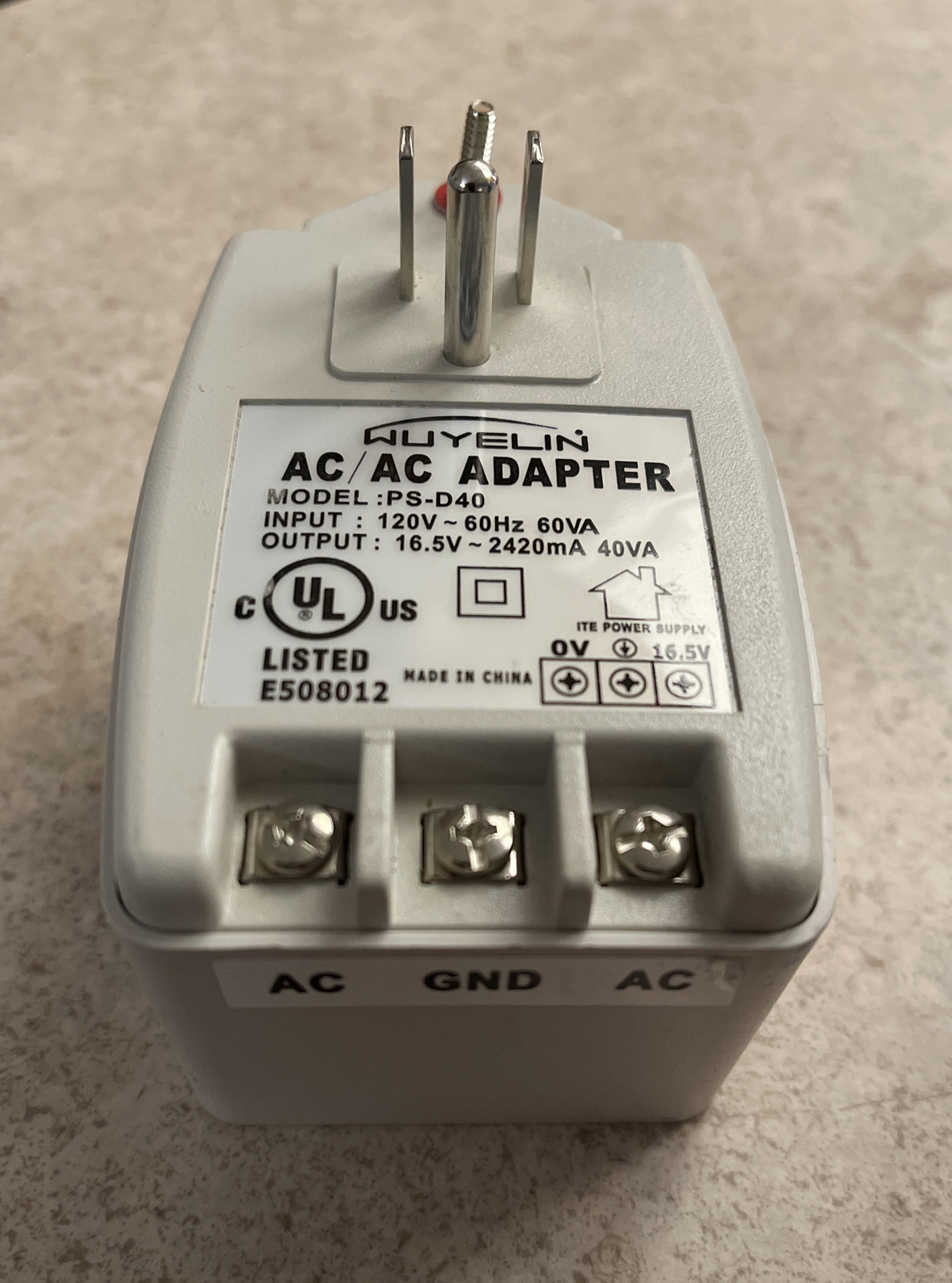 Wuyelin 120v -60Hz 16.5v 40VA 2420mA AC Adapter PS-D40 NEW Open Box | eBay