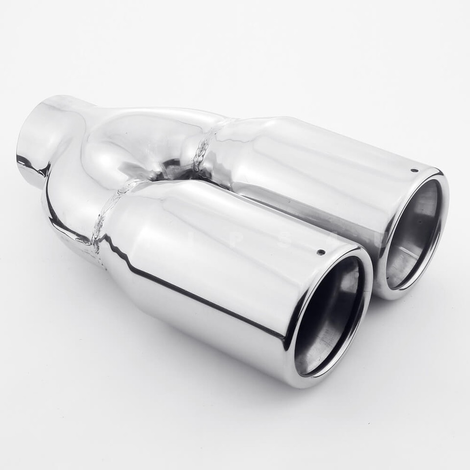 Resonated Dual 3" Out Exhaust Tip 2.25" Inlet Round Straight Cut ...