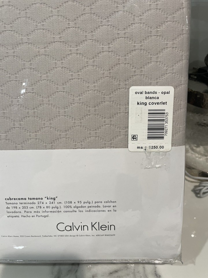 Calvin Klein Oval Bands Blanca Opal light Grey King Coverlet. Brand New ...