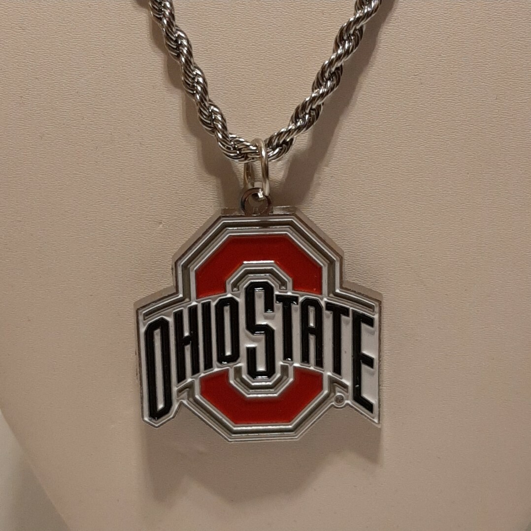 OHIO STATE BUCKEYES Pendant Charm / 24" STAINLESS STEEL 4MM ROPE CHAIN ...
