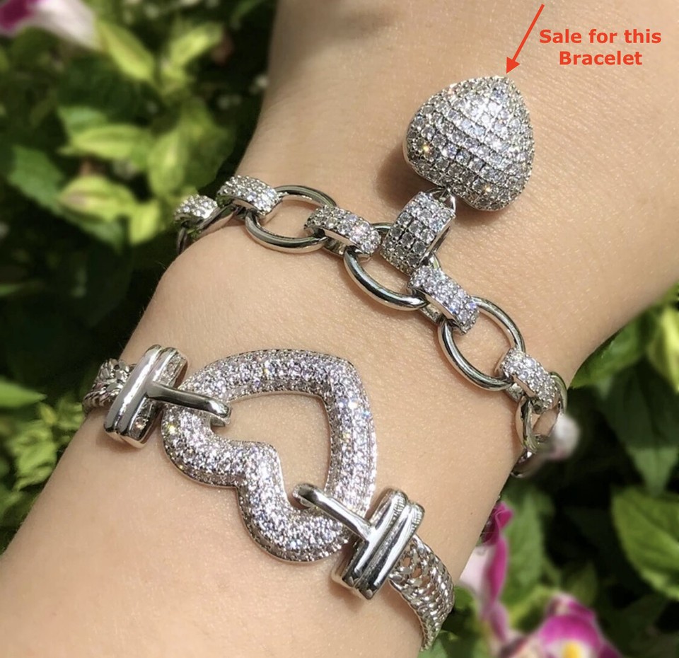 18k White Gold Plated Heart Necklace Bracelet made w Swarovski Crystal ...