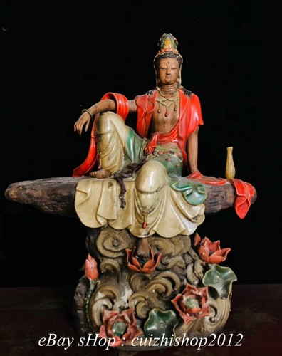 22" Old Chinese Wucai Porcelain lotus Seat Kwan-Yin Guan Yin ...