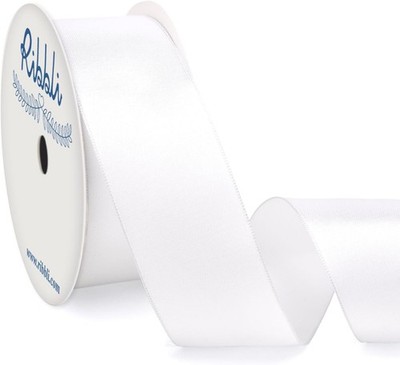 Ribbli White Double Faced Satin Wired Ribbon 1.5 Inch Christmas Ribbon ...