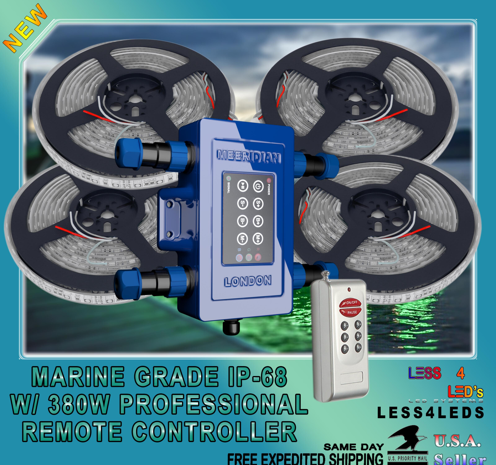 12v Marine Grade RGB Led Strip Light up to 380W Pontoon Boat Docks ...