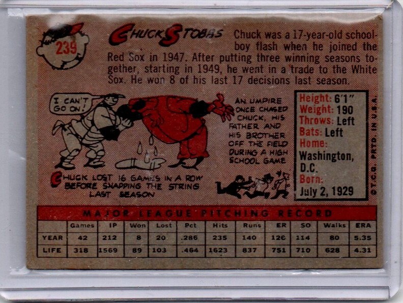 1958 TOPPS #239 CHUCK STOBBS SENATORS | eBay