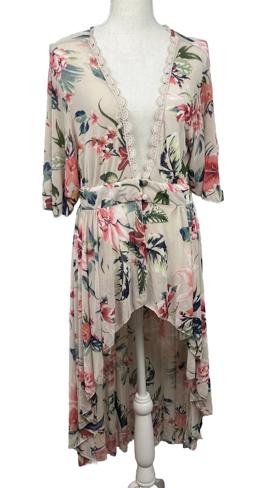 L.I.F.E. Love Is For Eternity Floral Duster Cover Up Maxi Women's Size ...
