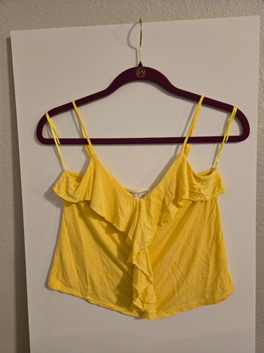 Womens Size SM Bright Yellow Spaghetti Strap Tank Top with Front Ruffle ...
