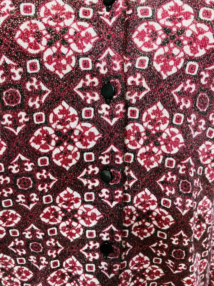 Talbots Womens Cardigan Size L Burgundy Geometric Metallic Button Up | eBay